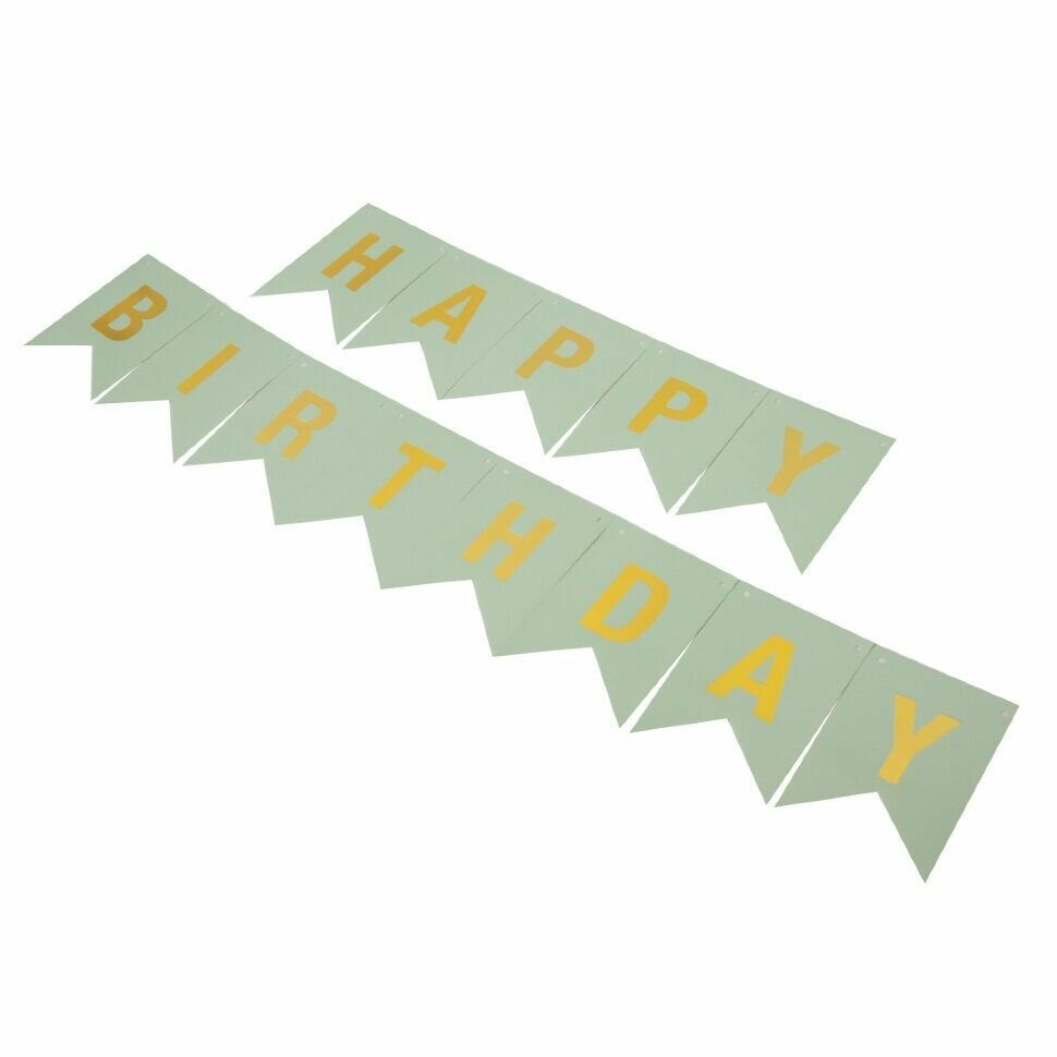 Гирлянда Флажки, Happy Birthday, Мятный/Золото, Металлик, 500 см, 16*12 см, 1 упак.