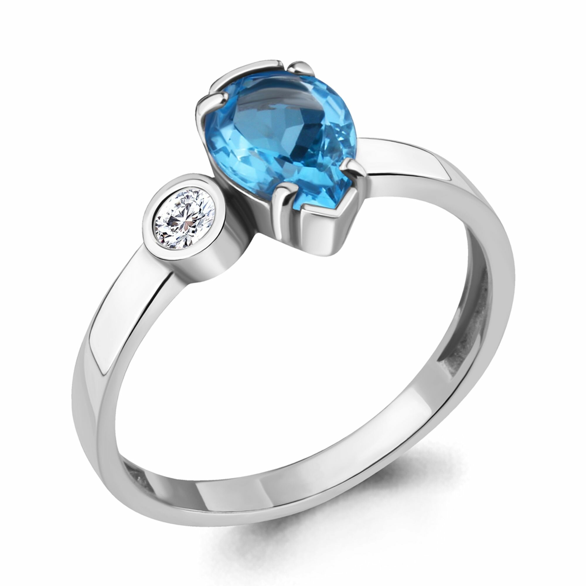 Кольцо, серебро, 925 проба, родирование, фианит, топаз