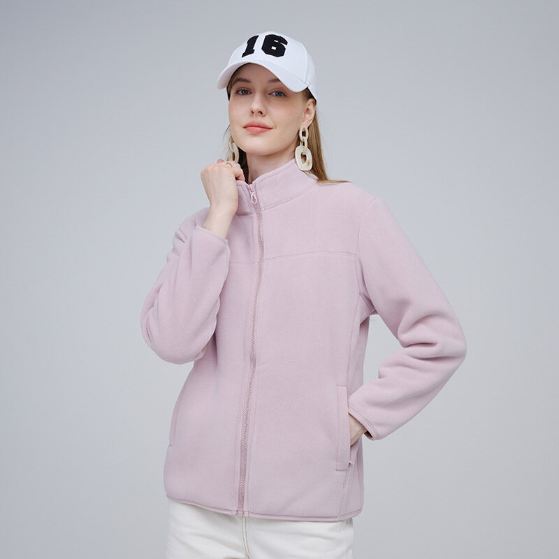 Уличные виды спорта, однотонная двусторонняя флисовая куртка, теплая куртка с воротником стойкой, утолщенная флисовая куртка для женщин на осень и зиму