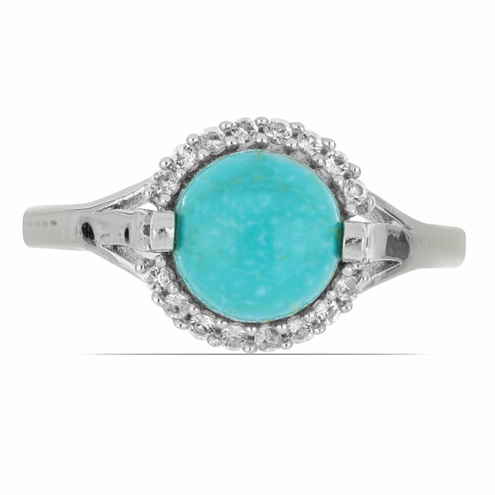 Кольцо, серебро, 925 проба, родирование, бирюза, топаз