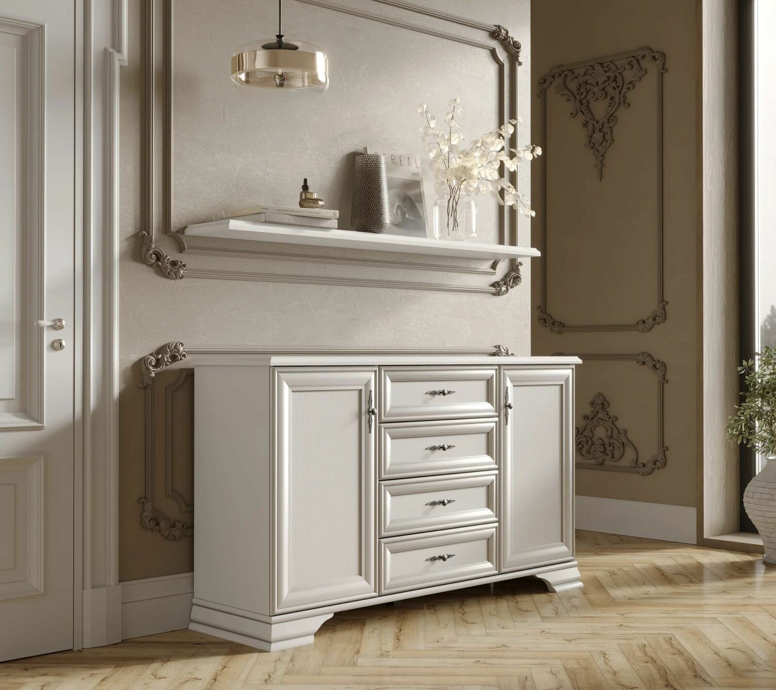 Тумба-комод Kentaki KOM2D4S, белая, для одежды и вещей, с ящиками 4 шт.