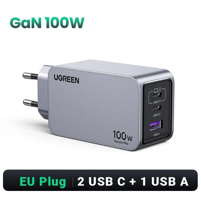 Зарядное устройство UGREEN, 100 Вт, USB C, QC4.0 3,0, быстрая зарядка для Macbook, ноутбука, планшета, PD, быстрая зарядка для iPhone 15 14 13 Pro EU GaN 100W