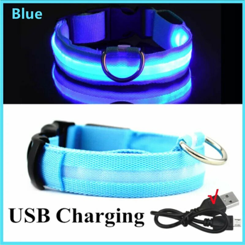 Светодиодный ошейник для собак и кошек, синий, M (37-46 см), USB