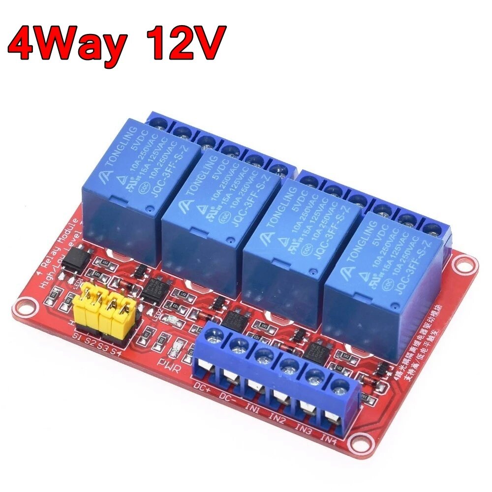 Релейный модуль TZT Relay Module with Optocoupler 1pcs, 12V 4 Channel Red