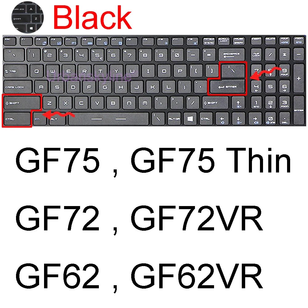 Черный чехол для клавиатуры MSI GF75 Thin/GF72/GF62