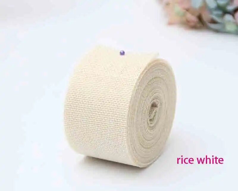 Джутовая лента белая rice white, 5 см, 2 метра
