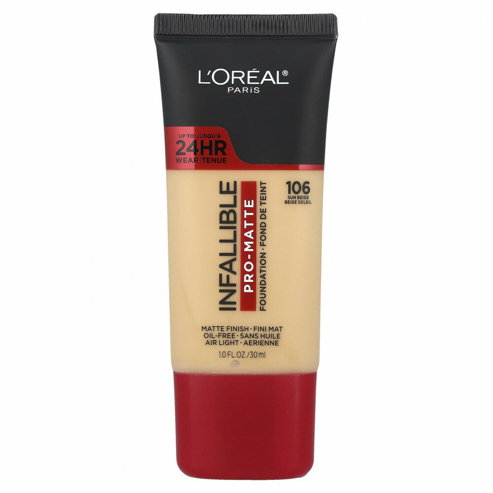 L'Oréal, Infallible, матовая тональная основа, оттенок 106 Sun Beige, 30 мл (1 жидк. унц.)