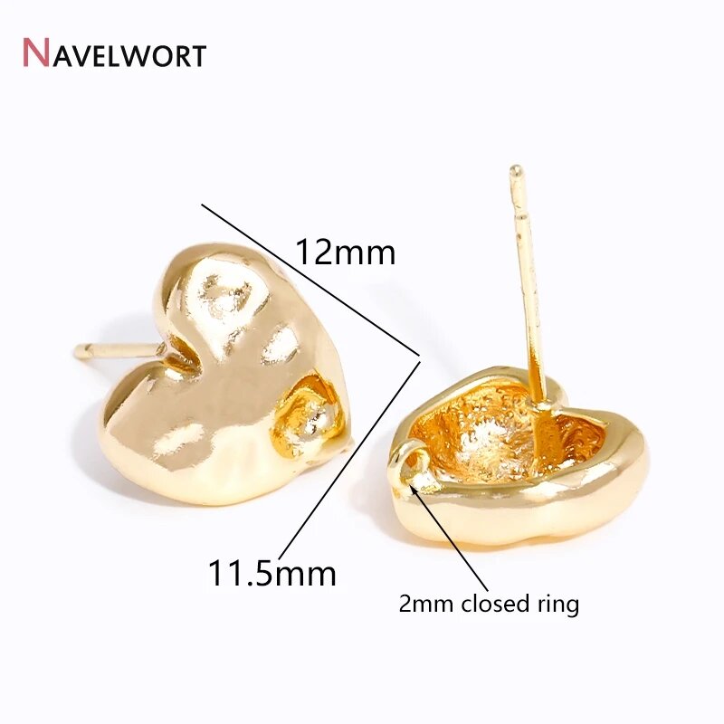 Серьги-пусеты NAVELWORT, сердечки, латунь, золото, 12мм