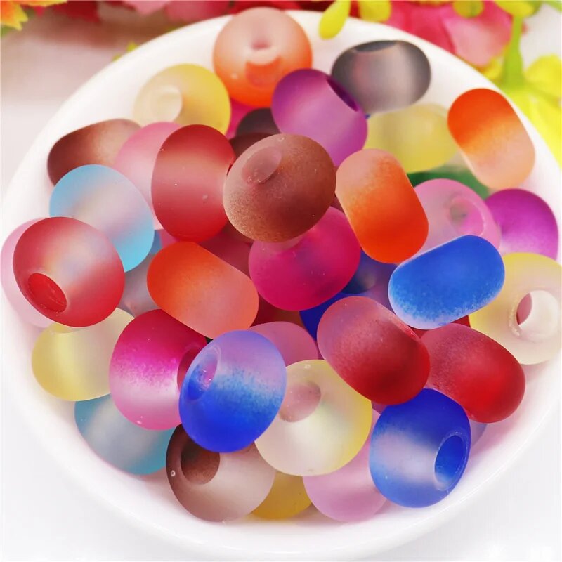 10 шт, прозрачные цветные бусины из смолы, муранские подвески, европейские бусины с большими отверстиями, подходят для браслета, ожерелья, серьги, женские бусины для волос