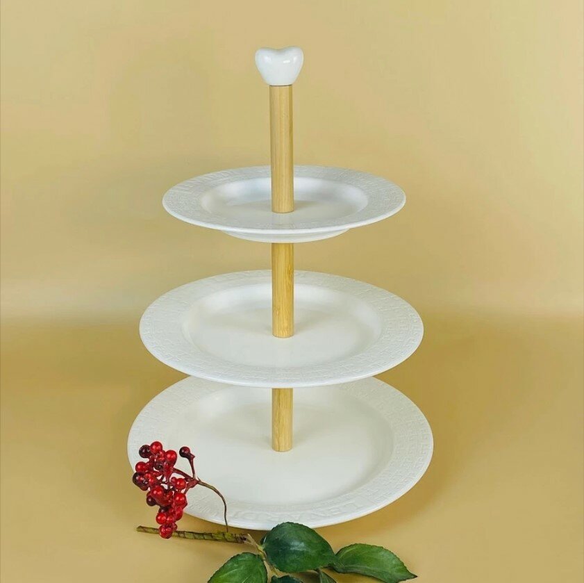 Трехъярусная этажерка 25,5/23,5/19,5см BAMBOO Фарфор 140-135 118-140-135
