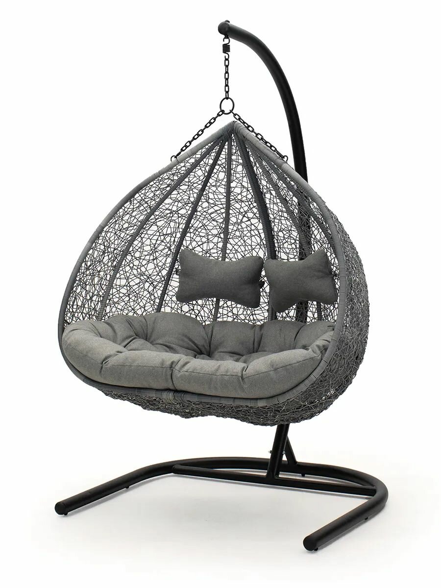 Подвесное кресло KORNERA "Джимини Premium", искусственный ротанг серый, подушка серая