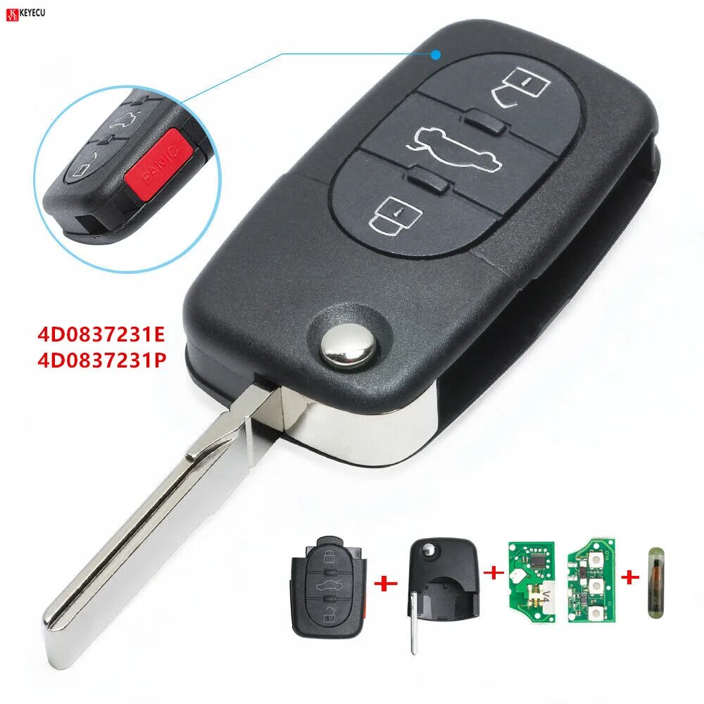 Keyecu Новый необработанный дистанционный ключ для Audi Allroad Quattro 2001 2002 2003 2004 2005 FCC ID: MYT8Z0837231 4D0837231E/4D0837231P