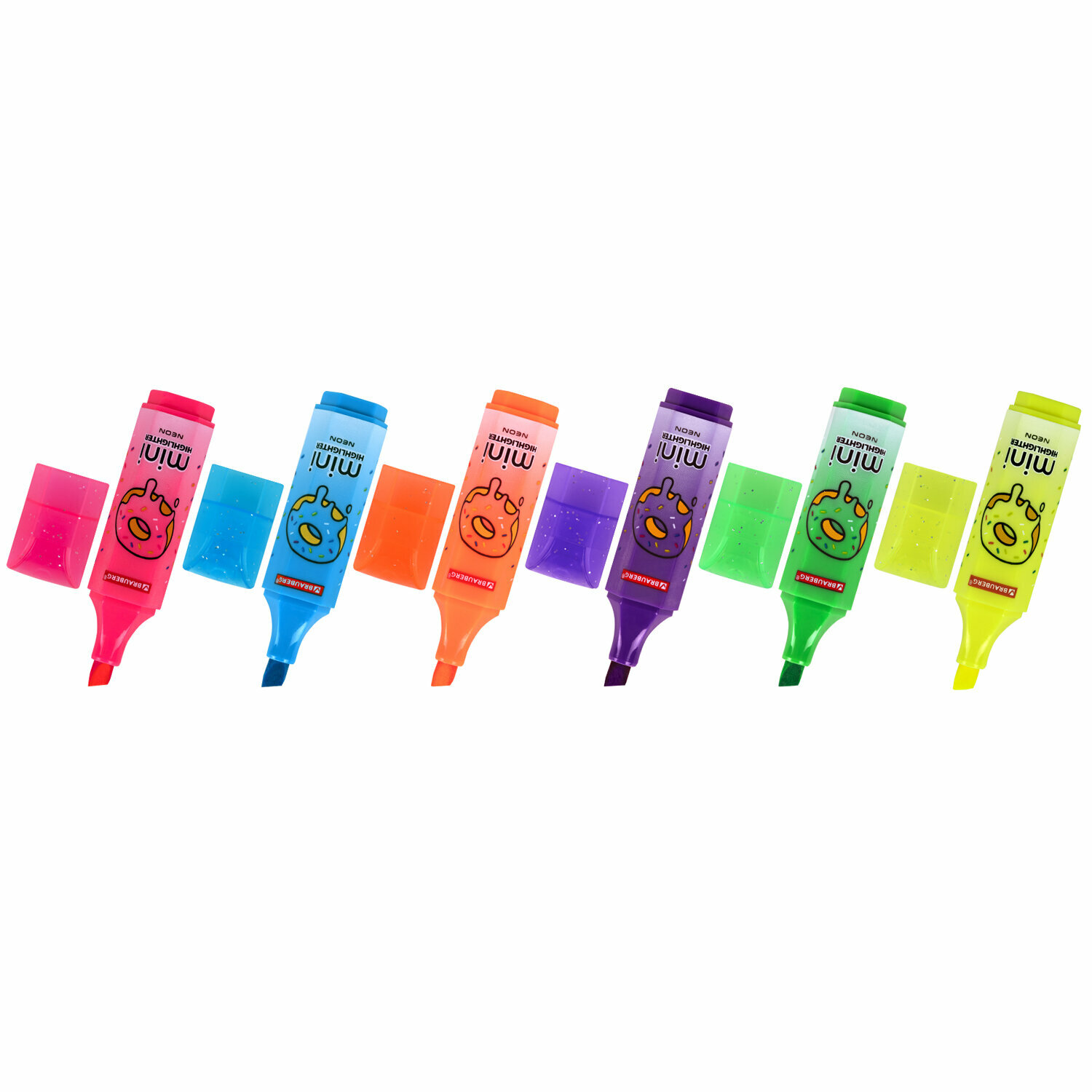 Текстовыделитель мини с принтами BRAUBERG "NEON", ассорти В пластиковой банке, 1-5 мм, комплект из 40 шт, 152535