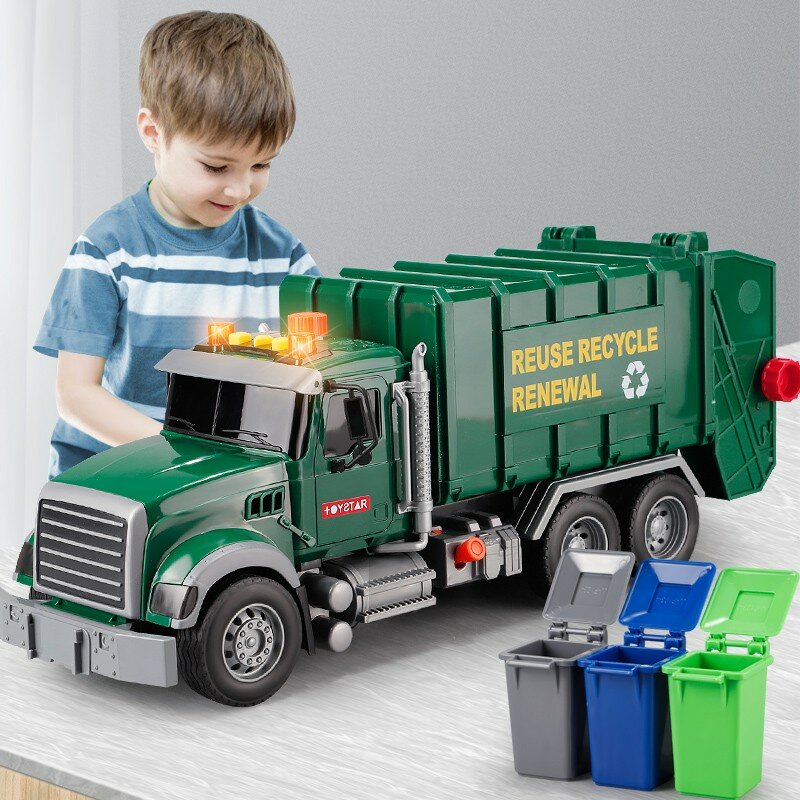 Beibi Tonghua American-Style Sanitation Truck, Push-To Inflatable Children's Toy Garbage Truck, Large Trash Can, Realistic Mini Car, Boys 0-6 Years Old Birthday Gift, Garbage Collection Vehicle