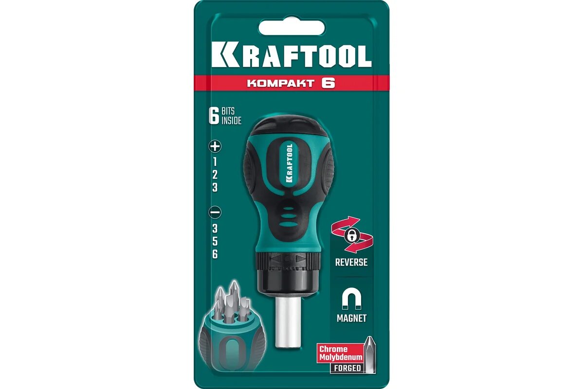 Отвертка реверсивная с битами 7 предметов Kraftool EXPERT 26190-H7