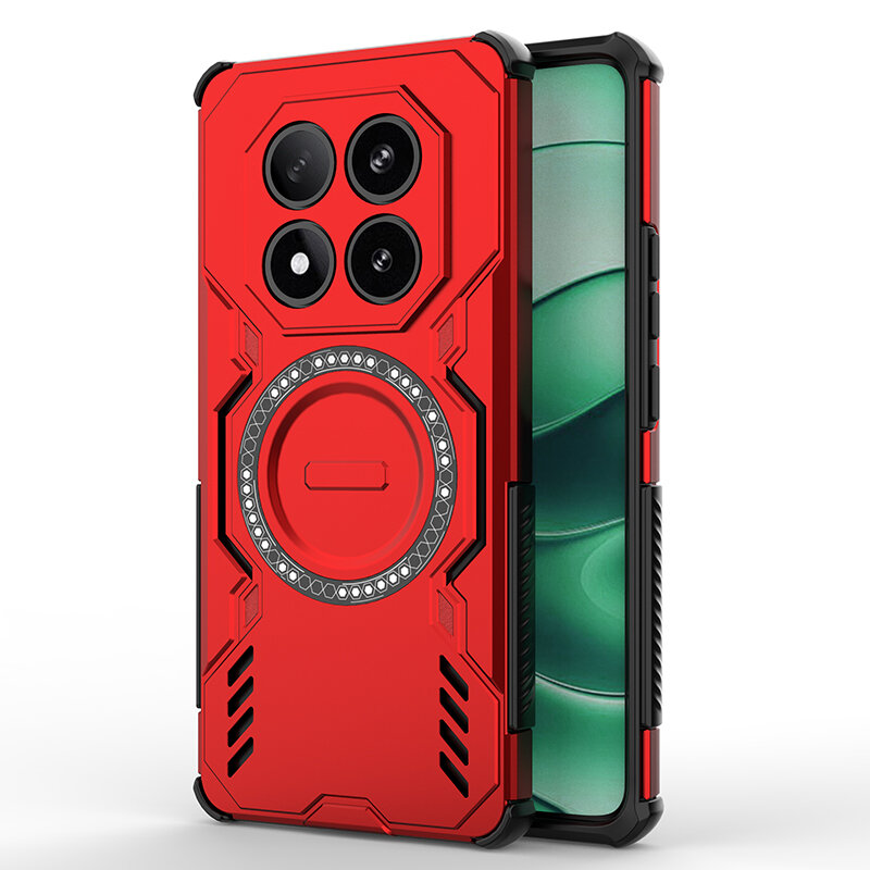 Подходит для Redmi Note 14 Pro 5G/Сяоми Поко X7 Чехол для смартфона поддержкой зарядки Magsafe, Поко X7, подставка, soft touch, матовая поверхность, защита камеры, ударопрочный, усиленные углы