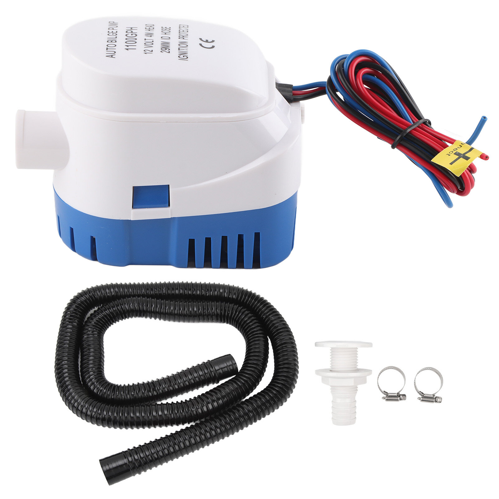 Boat Bilge Pump and Installation Kit DC12V 1100gph with 1‑1/8 Outlet Hose for RV Yachet