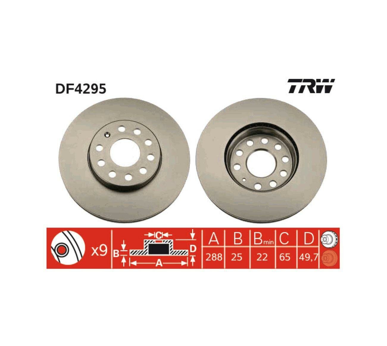 Тормозной диск передний, вентилируемый, для разных марок и моделей авто, серый для автомобилей TRW DF4295