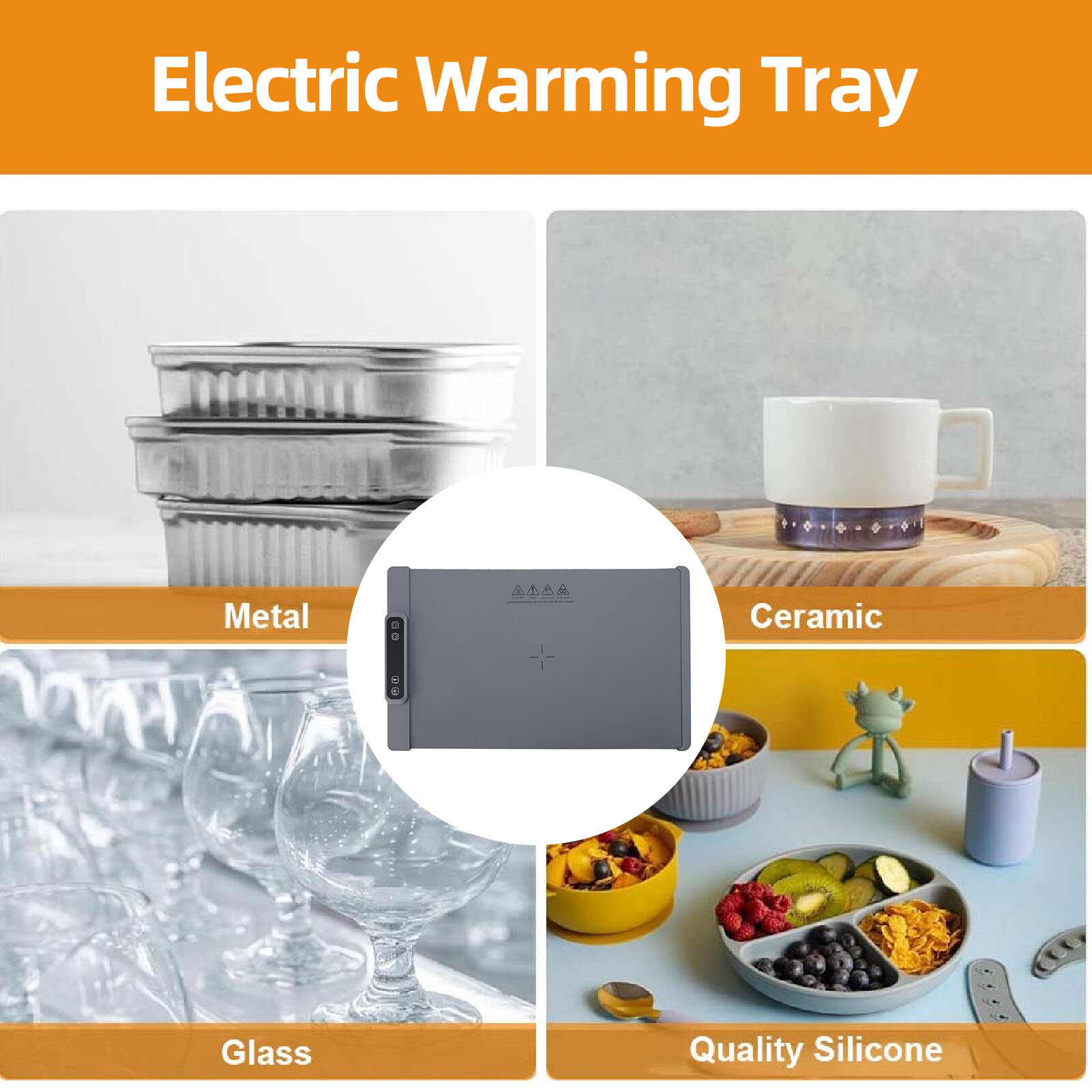 Электрический подогреватель для еды с подогревом всей поверхности, сворачиваемый, портативный, силиконовый, 3 температурных режима, универсальный, подогреватель для еды 60°C-100°C для встреч, вечеринок, серый