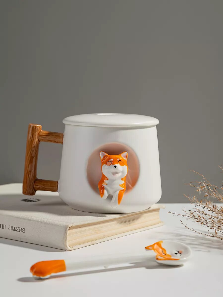 Кружка DB HOMME Сиба-Ину, керамика, 420 мл, с крышкой и ложкой