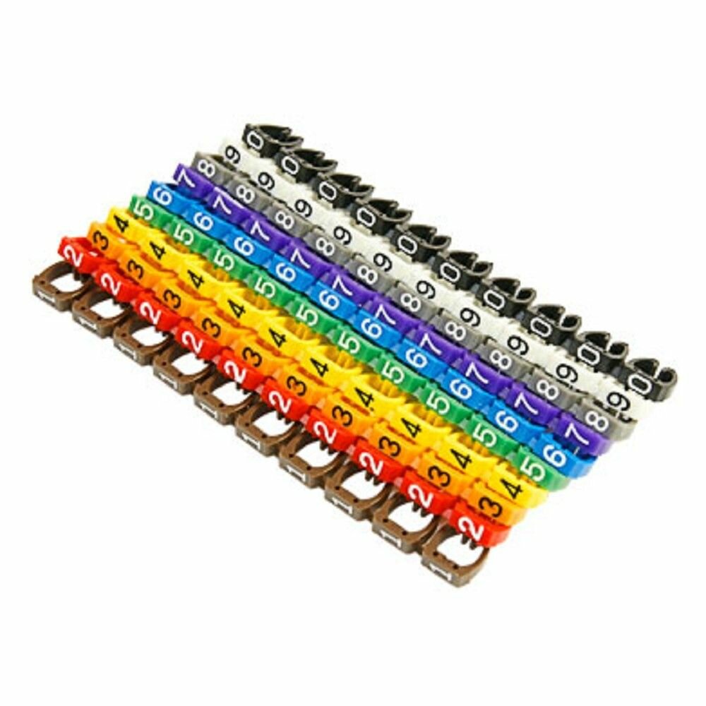 Cabeus Стяжки, крепежные материалы, маркеры MR - 55 Маркеры клипсы на кабель, защелкивающиеся D 4 - 5.5мм, "0" - "9", 10 цветов 100 шт.