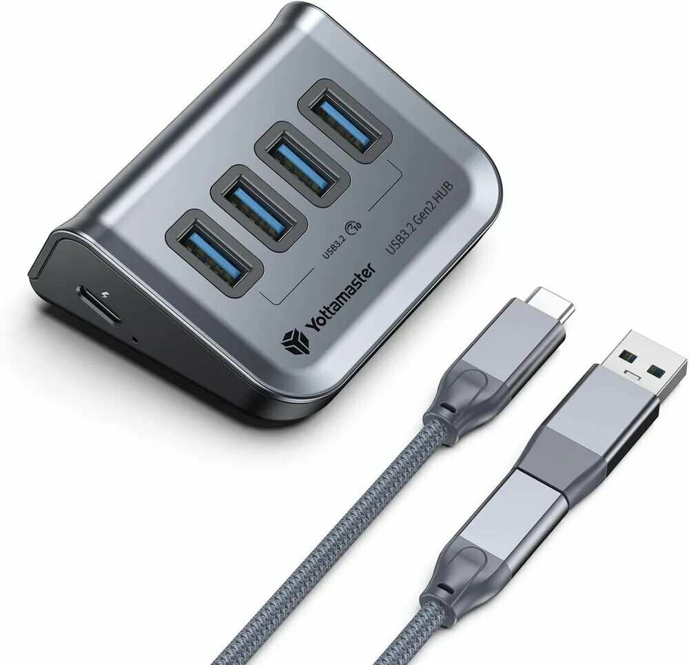 USB HUB Yottamaster GA1-4A хаб USB 3.2 Gen2 , с 4USB A ( Порт питания Type-C 5V2A), для ноутбук, ПК, Xbox, PS5 и многое другое