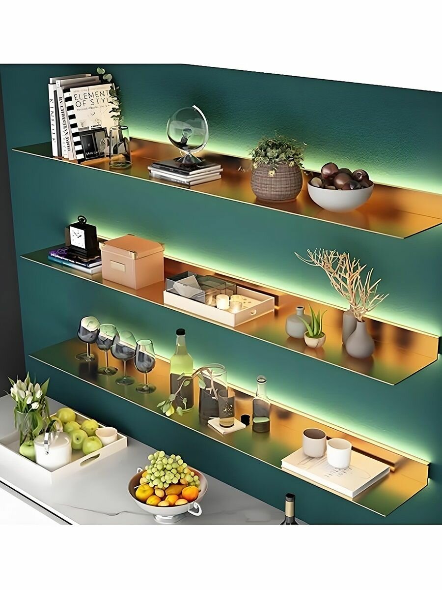 QIKIOB Плавающие настенные полки, полки из алюминиевого сплава, встроенные светящиеся светодиодные фонари