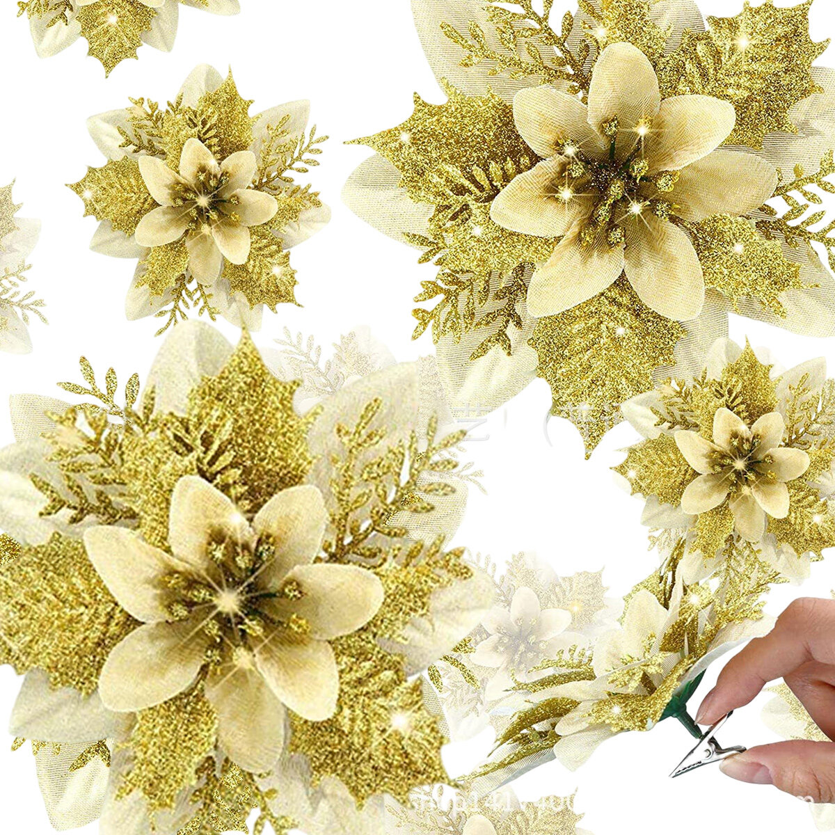 36 шт. Рождественские блестящие искусственные цветы пуансеттия, искусственные свадебные цветы-пуансеттия, украшения для рождественской елки с зажимами для вечеринки