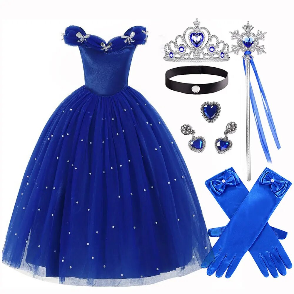 Рождественское платье Золушки Disney для девочки из полиэстера 5-6T(tag 130), Синий, Cinderella Suit 07