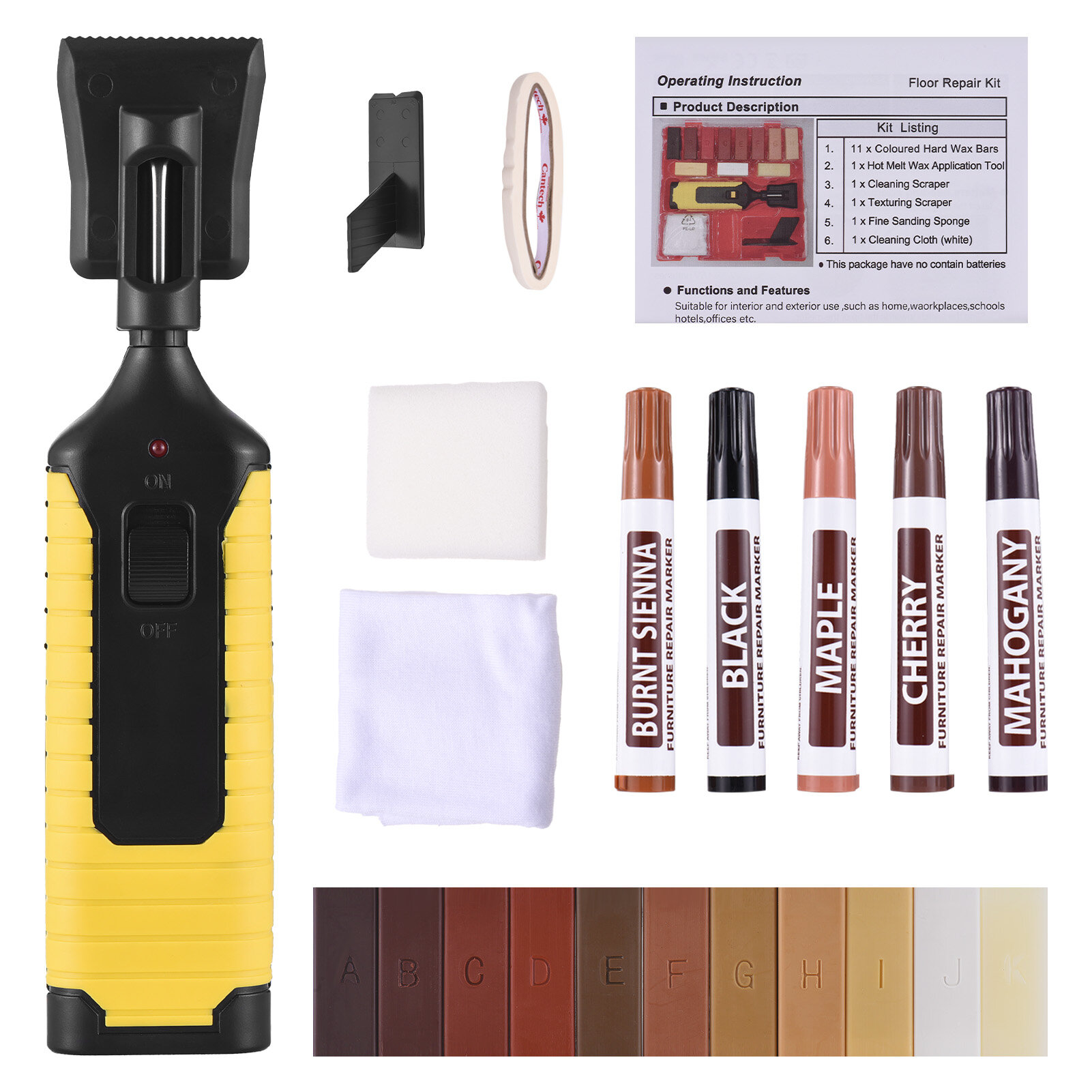 Набор Для Ремонта Царапин: 11 Восковых Брусков И 5 Маркеров Для Быстрого Восстановления Дерева - Термокарандаш Для Прочного Заполнения Сколов Набор Для Реставрации Для Паркета, Ламината И Мебели