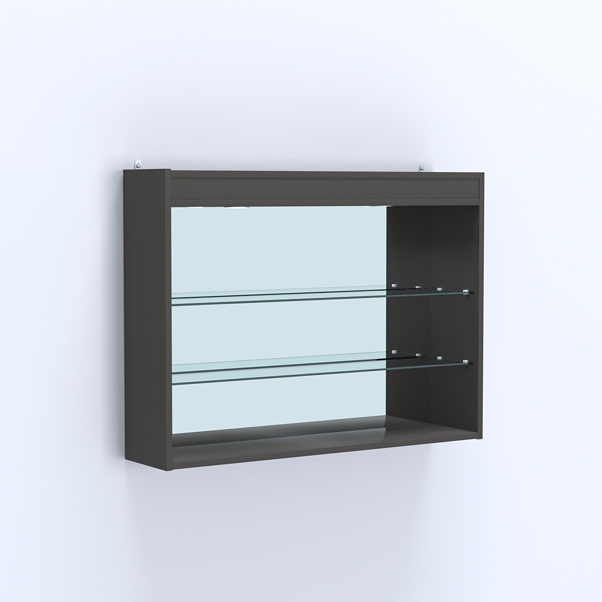 Витрина настенная №203-4Г зеркальная без дверей со стеклянными полками и верхней подсветкой, Черный