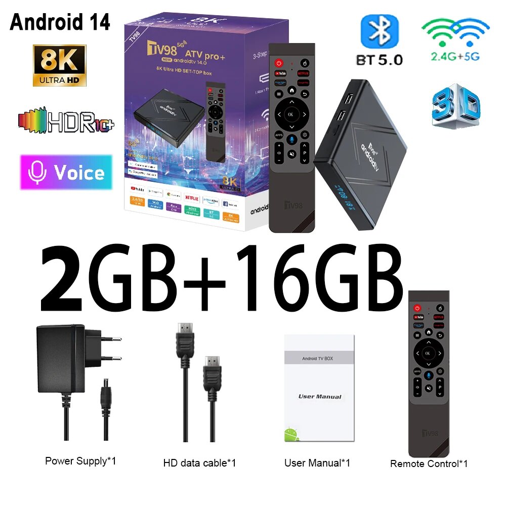 Android TV Box Android 14 4K 8K HD Allwinner H313 Quad Core 2.4G 5G WiFi Blutooth 5 Voice Smart TV Set Top Box 2025 High Quality