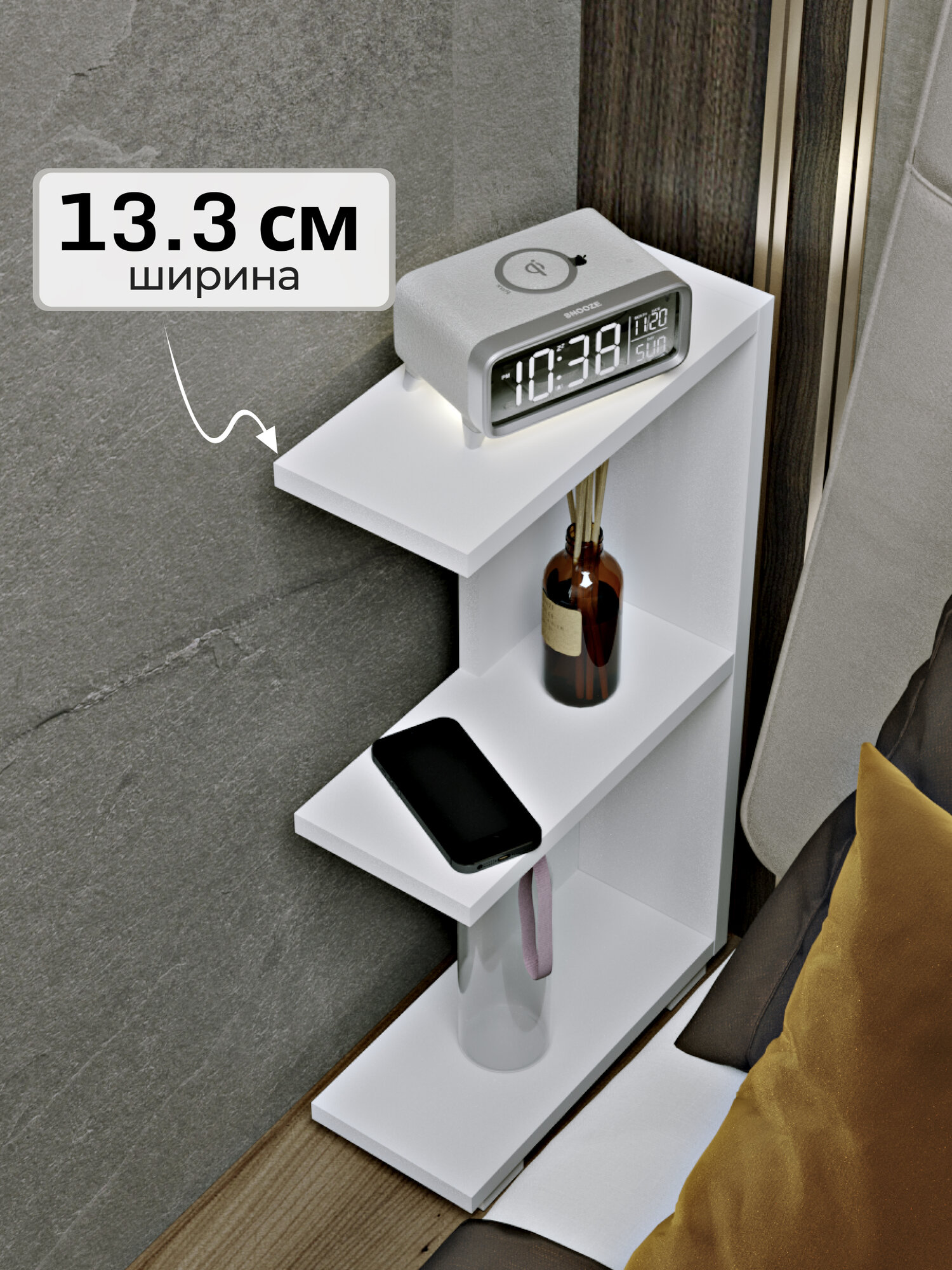 Тумба Rick Wood тумбочка прикроватная узкая напольная, 57х28.3х13.3 см, Белый цвет