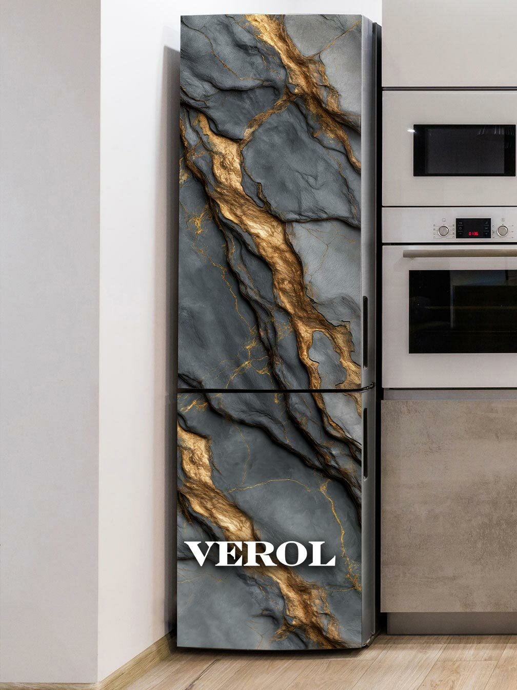 Наклейка на холодильник VEROL "Камень с золотом" 200х65 см, для декора