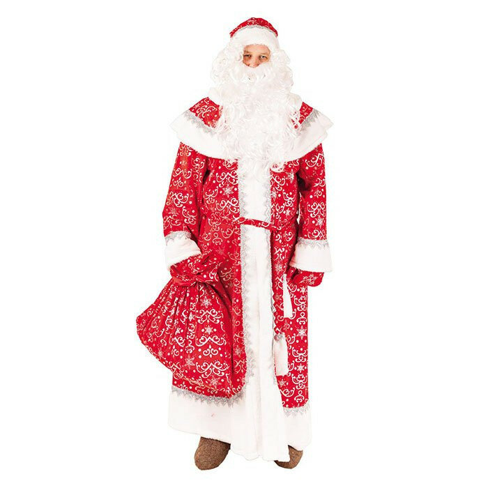 Костюм Мороз Иванович красный (шуба, шапка, борода, пояс, мешок, вар.) р.54-56 арт.3000 к-18