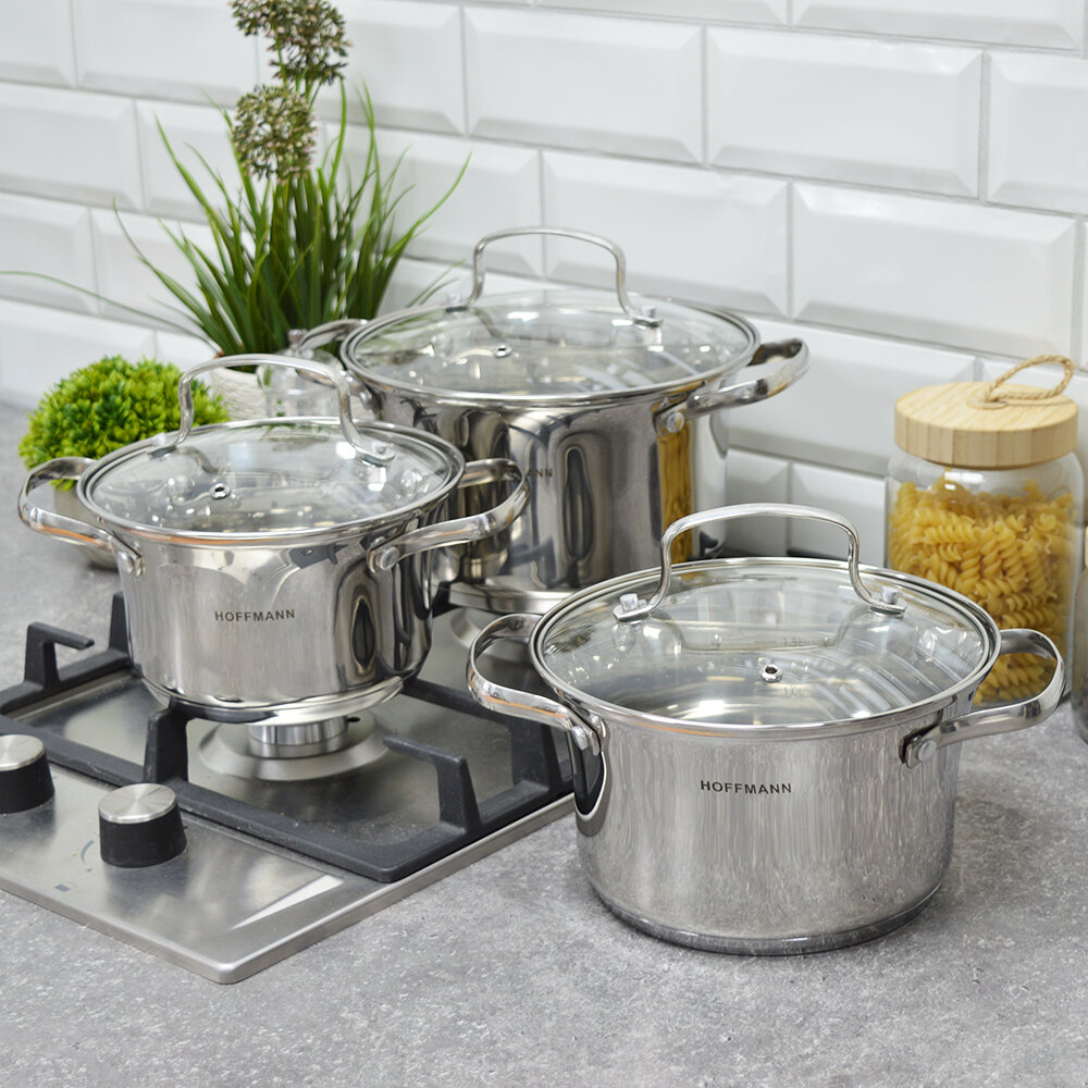 Набор кастрюль Hoffmann HM-54221 3 предмета, 2л/2.8л/3.7л, нержавеющая сталь, индукционное дно