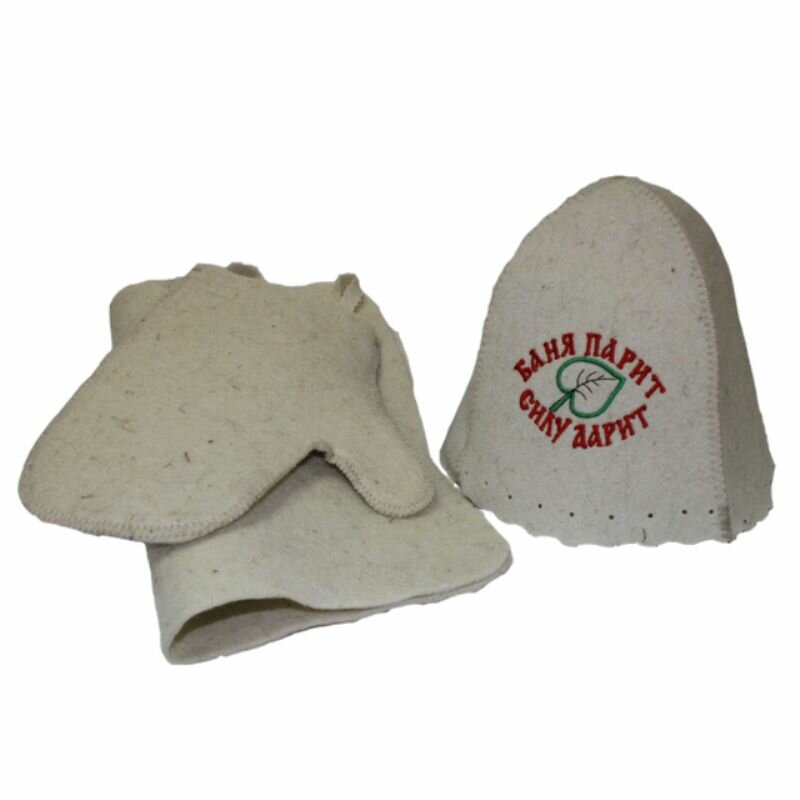 Комплект для сауны 3ПР "баня парит - силу дарит" П/Ш (шапка, коврик, рукавица) "бацькина баня"