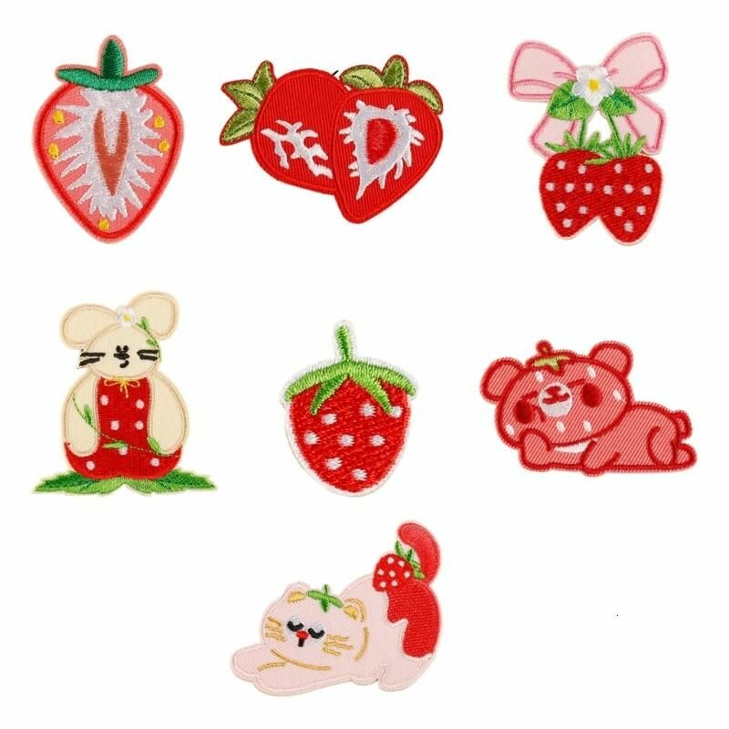 7 шт. Вышитые клейкие аппликации с клубникой и животными для украшения одежды, курток, сумок, шляп