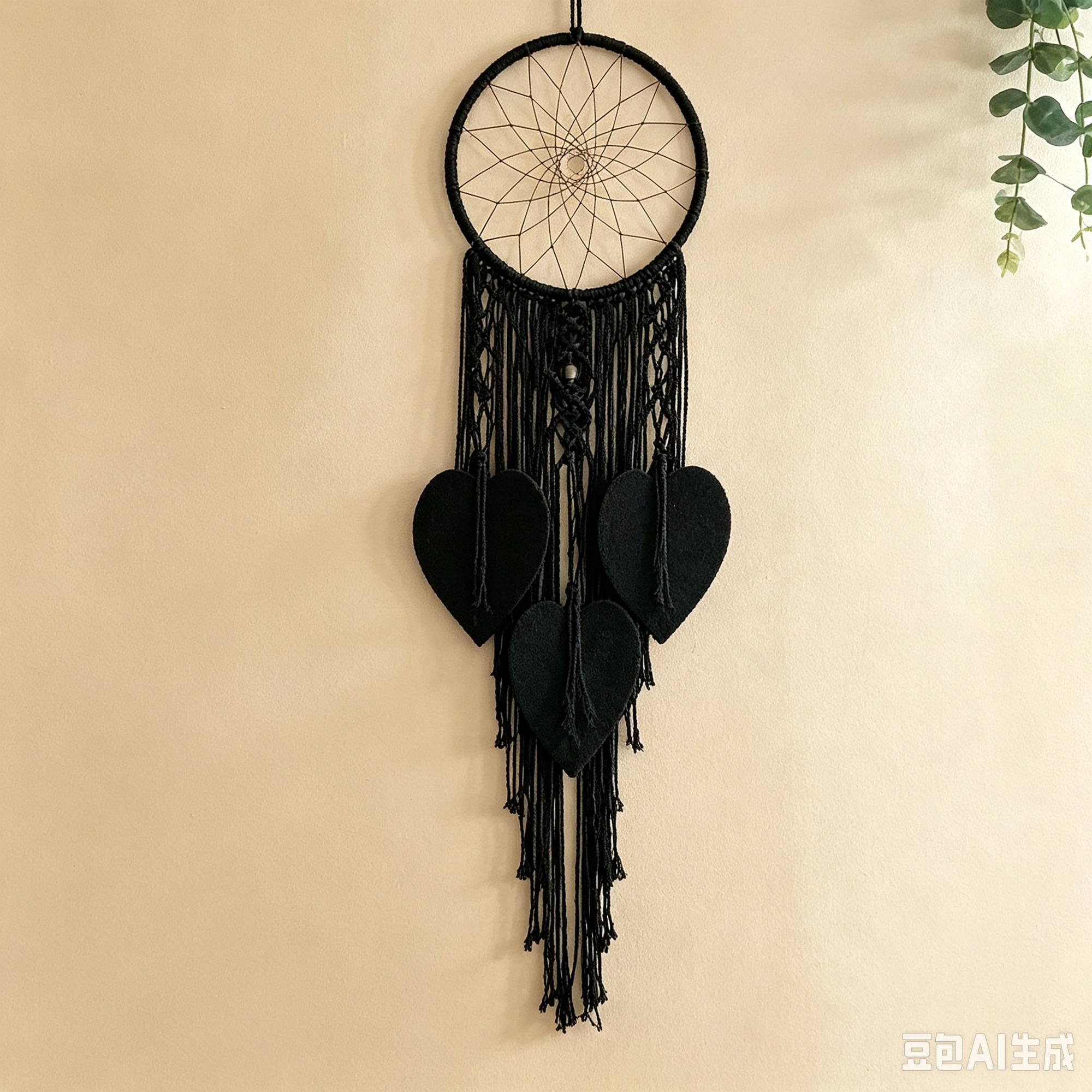 Двойное Ловец снов Панно настенное макраме, black,20x78, черный