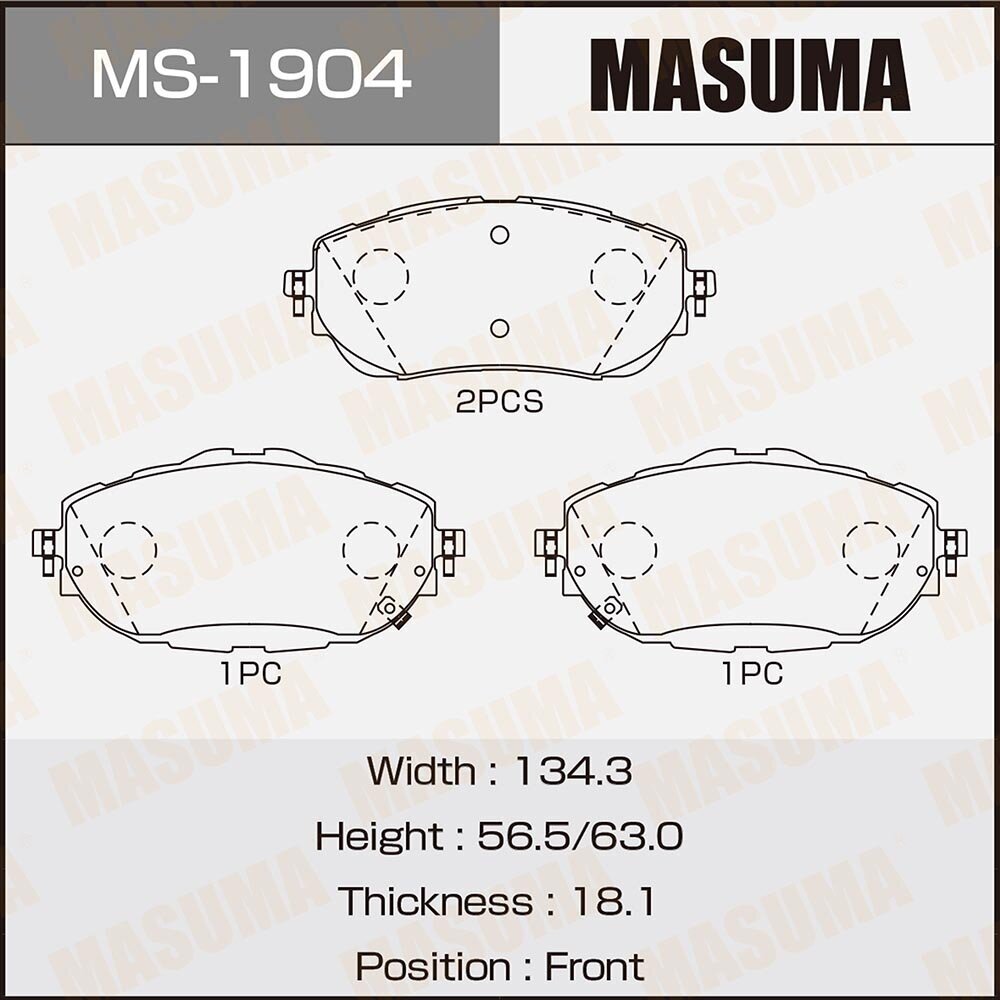 Колодки тормозные Toyota Corolla (E180) 13-, Auris (E180) 12- передние MASUMA