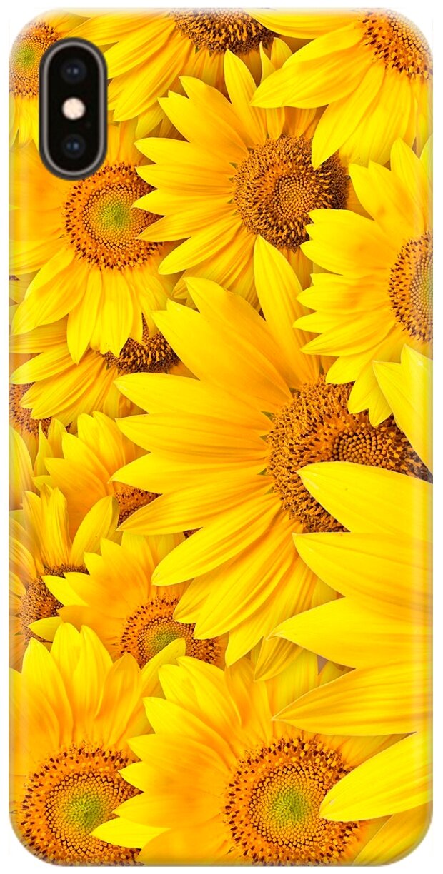 Силиконовый чехол на Apple iPhone XS Max / Эпл Айфон Икс Эс Макс с рисунком "Море подсолнухов"