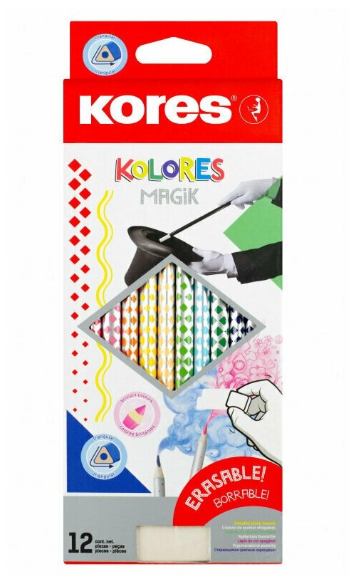 Kores Карандаши цветные трехгранные, стираемые Kolores MagiK, 12 цветов
