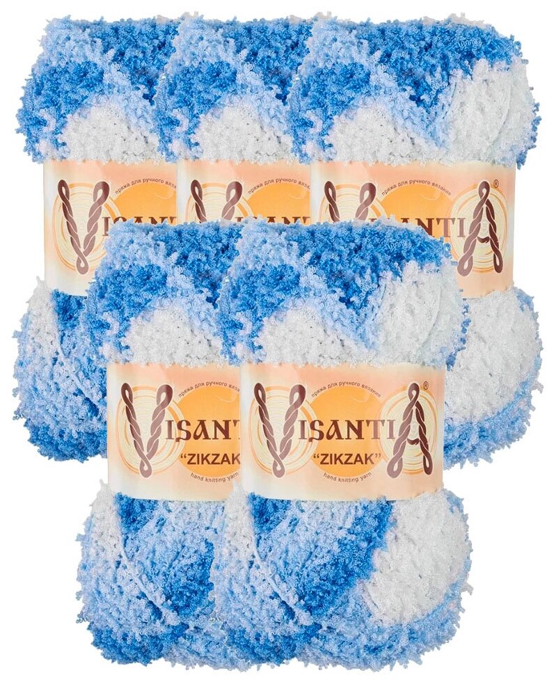 Пряжа Visantia "ZIKZAK" 100% полиэстер №3327 бл. голубой-голубой - 5 мотков по 100 гр