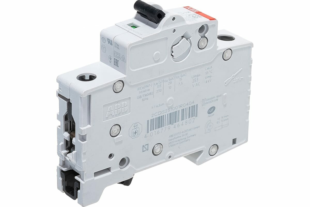 ABB 1п модульный автоматический выключатель типа C S201 6кА 40А 2CDS251001R0404