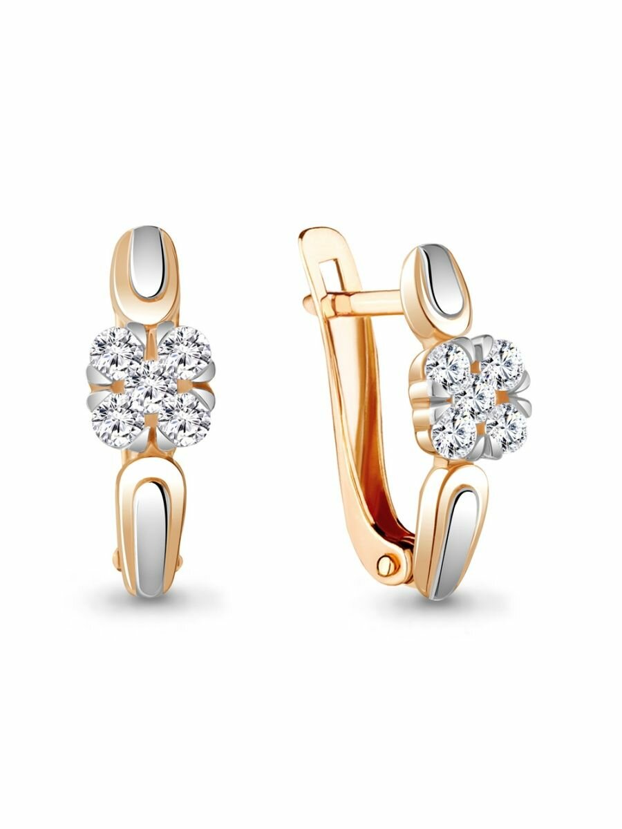 Серьги каффы, красное золото, 585 проба, фианит