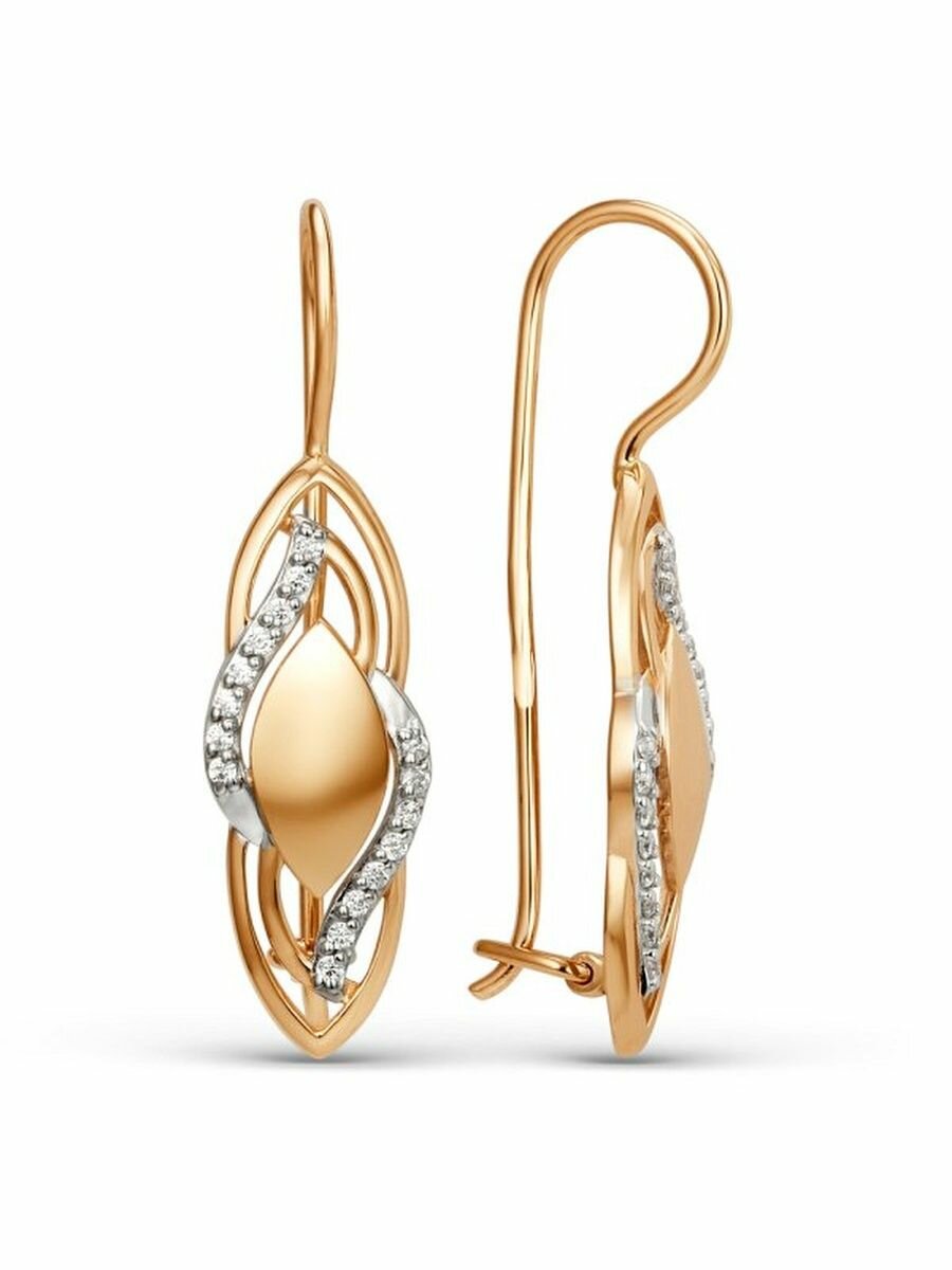 Серьги, красное золото, 585 проба, фианит
