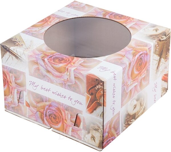 Упаковка для торта на 2 кг. 30х30х19 см. с окошком Розы (Набор из 3 шт.)