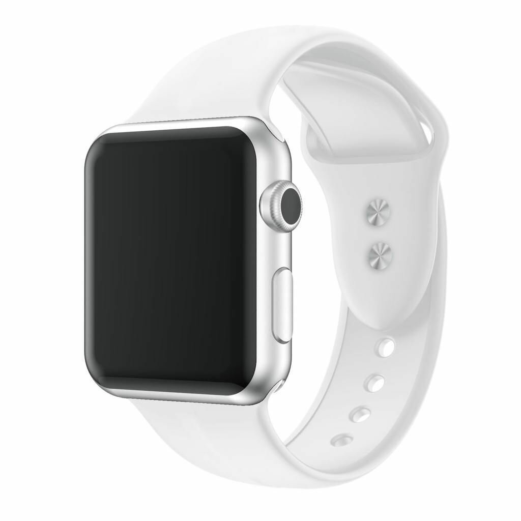 Ремешок для Apple Watch серия 1-3 42 mm, все серии 44/45/46/49 mm, силиконовый , с двумя кнопками, белый