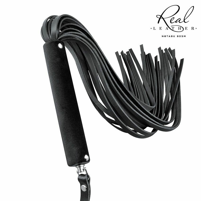 Bior toys Черная кожаная плеть-флоггер - 84 см.