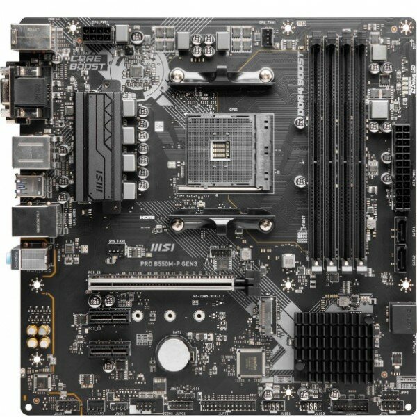 Материнская плата MSI PRO B550M-P GEN3, AM4, AMD B550, 4xDDR4, 4xSATA, 1xM.2, 1xPCI-E 3.0 x16, 2xPCI-E 3.0 x1, 1xDVI-D, 1xHDMI, 1xVGA, 1x1Gb LAN, 4xUS